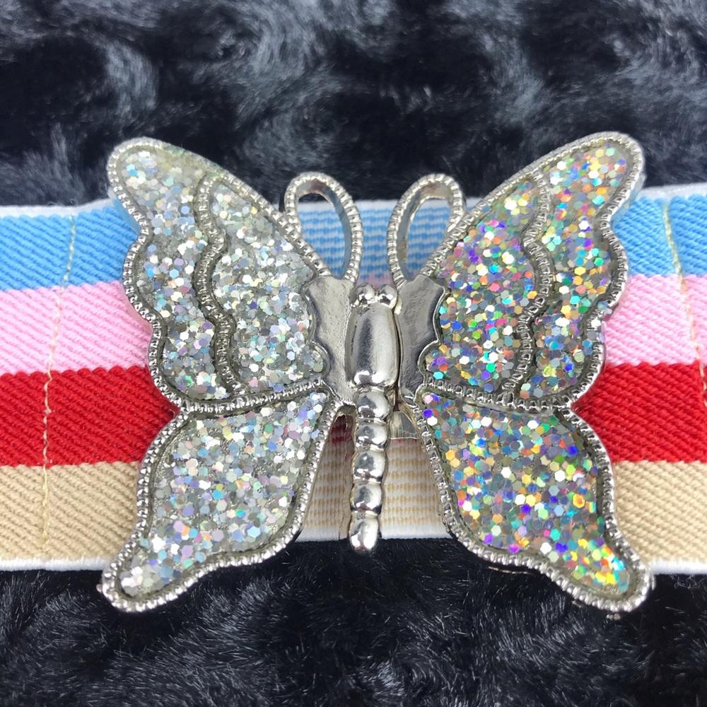 Rainbow Striped Glitter Butterfly Belt - Gem